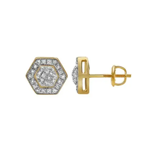 LUVMYJEWELRY Diamond Stud Earrings - 10k Yellow Gold