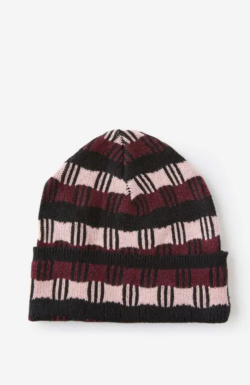 COTTON ON Tall Beanie - Black Burgundy Pattern