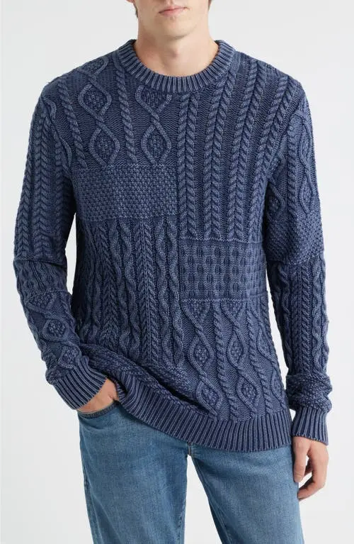 SCHOTT Stonewash Patchwork Cotton Sweater - Navy
