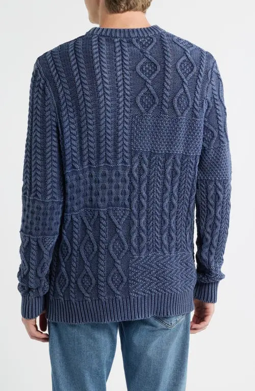 SCHOTT Stonewash Patchwork Cotton Sweater - Navy