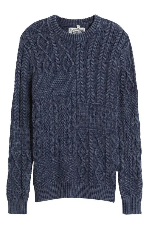 SCHOTT Stonewash Patchwork Cotton Sweater - Navy