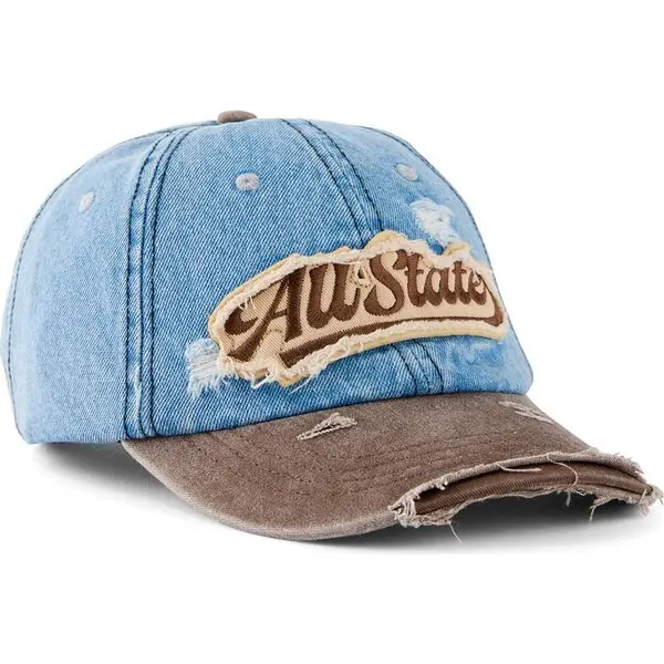 COTTON ON Vintage Baseball Cap - Washed Denim Brown All State