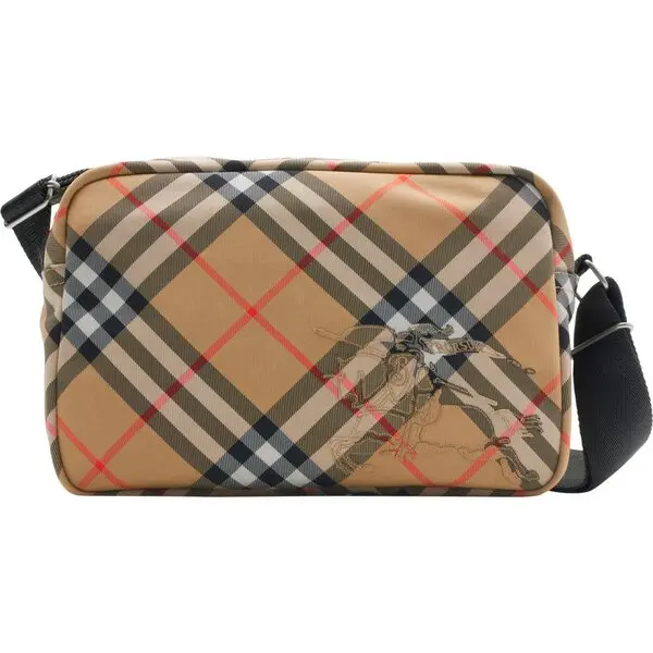 Burberry Equestrian Knight Check Crossbody Bag - Sand