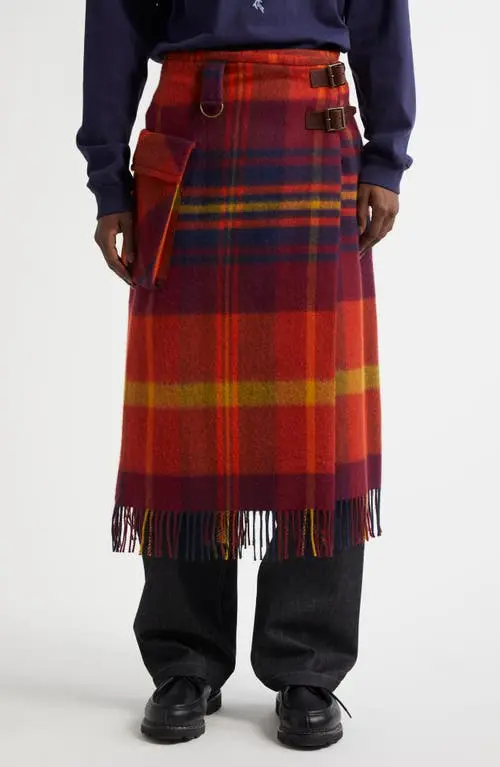 Nicholas Daley Plaid Wool & Mohair Fringe Wrap Kilt In Madras - 75