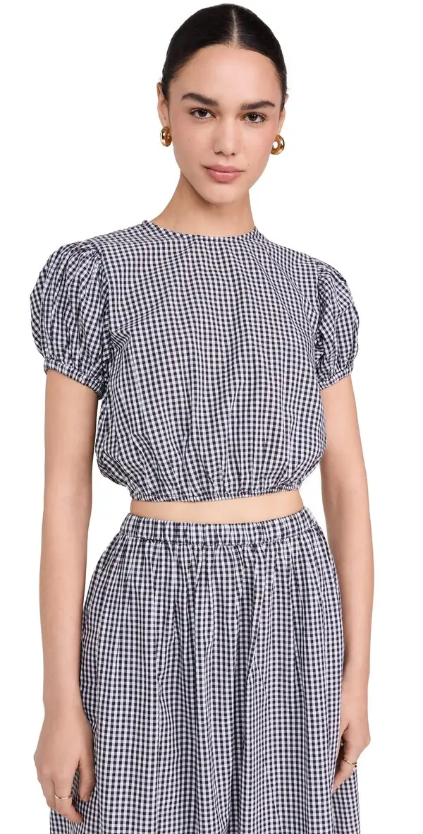 Playa Lucila Gingham Puff Sleeve Top - Black Gingham