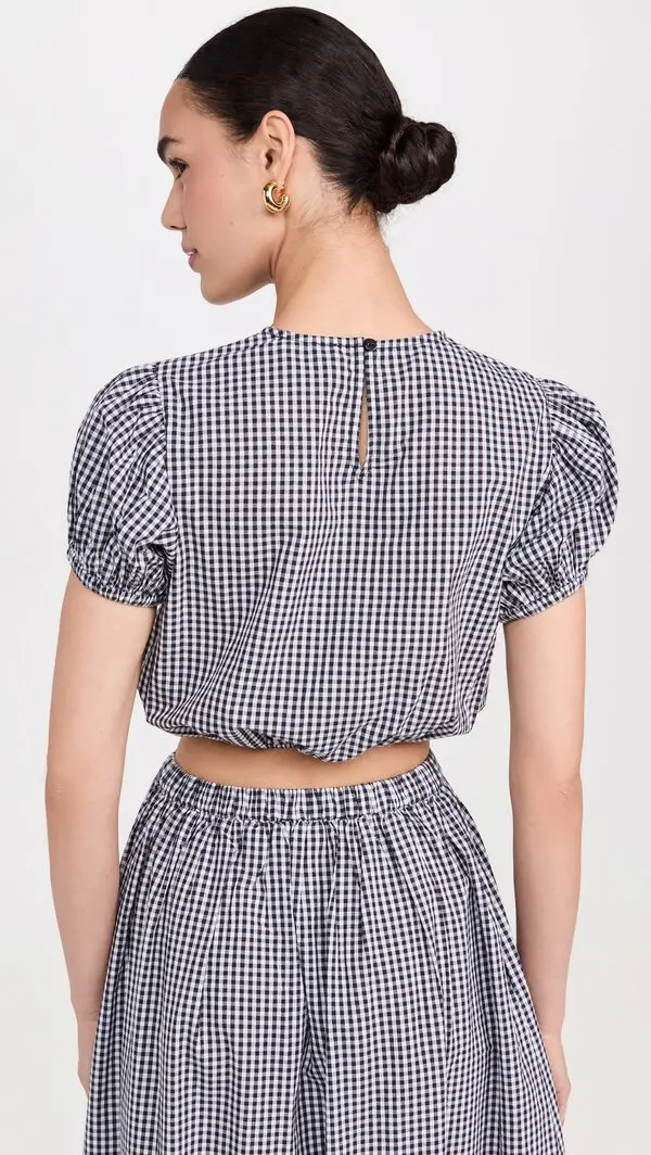Playa Lucila Gingham Puff Sleeve Top - Black Gingham