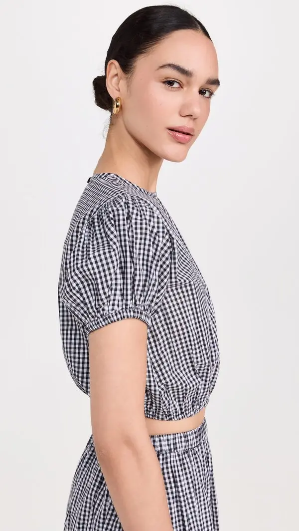 Playa Lucila Gingham Puff Sleeve Top - Black Gingham