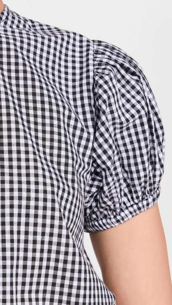 Playa Lucila Gingham Puff Sleeve Top - Black Gingham