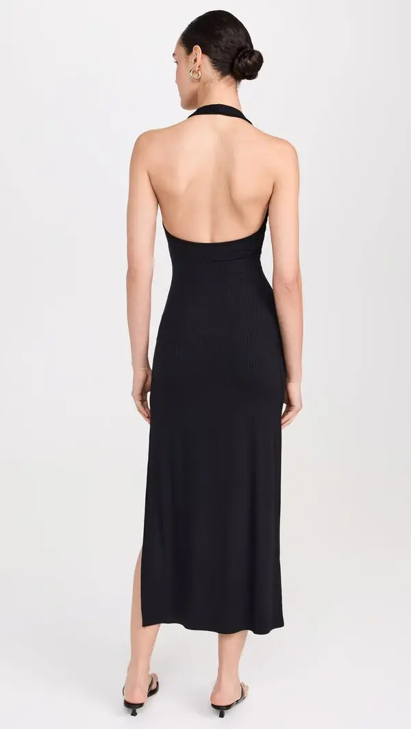 L*Space Ribbed Halter Neck Maxi Dress With Side Slit - Black | Editorialist