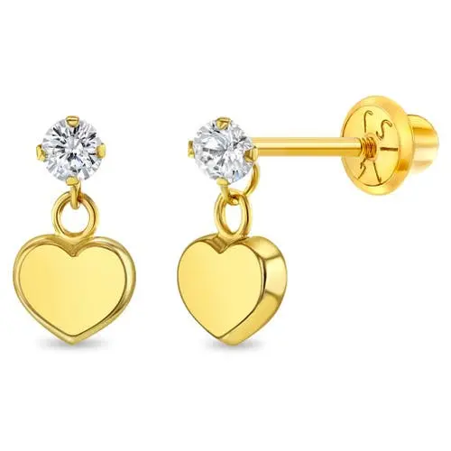 IN SEASON JEWELRY 14k Yellow Cubic Zirconia Heart Dangle Earrings - Gold