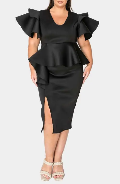 L I V D Kira Neoprene Peplum Dress - Black