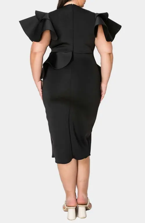 L I V D Kira Neoprene Peplum Dress - Black