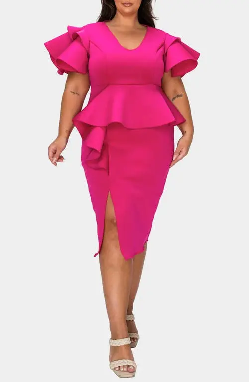 L I V D Kira Neoprene Peplum Dress - Fuchsia