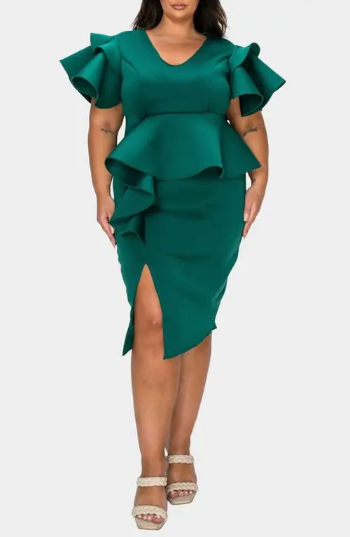 L I V D Kira Neoprene Peplum Dress - Hunter Green