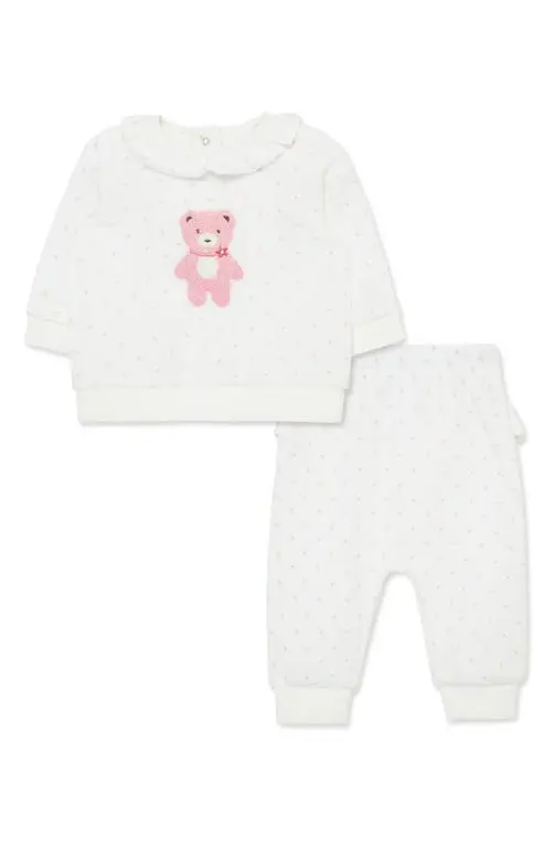LITTLE ME Sweet Bear Velour Top & Leggings Set - Ivory