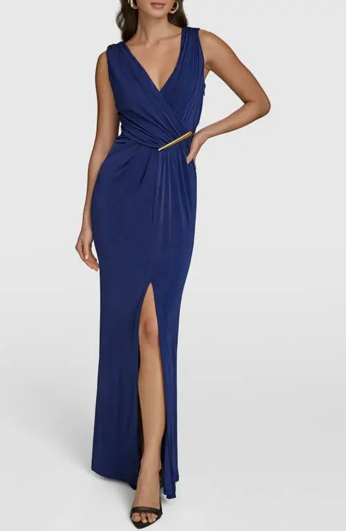 Donna Karan New York Ruched Front Slit Gown - Cosmos | Editorialist