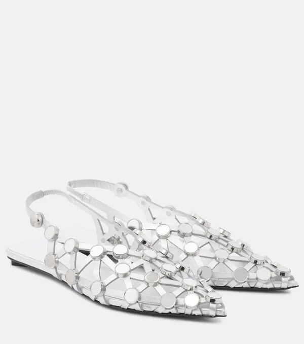 Attico Grid Leather Ballet Flats - Silver