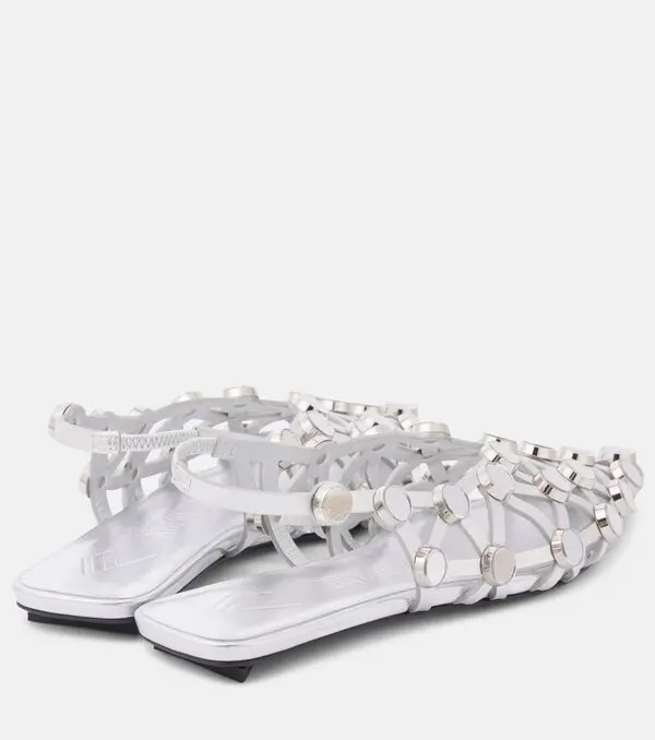 Attico Grid Leather Ballet Flats - Silver