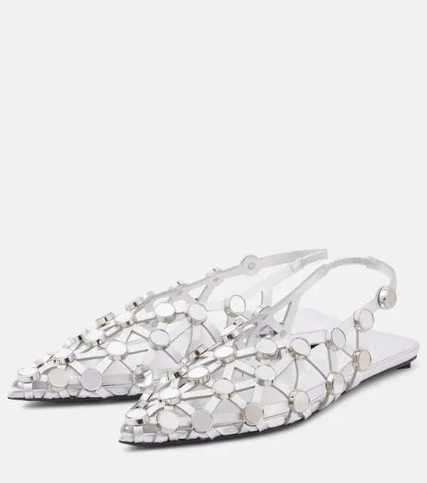 Attico Grid Leather Ballet Flats - Silver