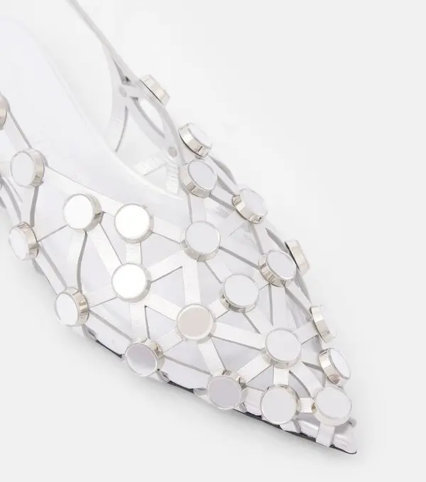 Attico Grid Leather Ballet Flats - Silver