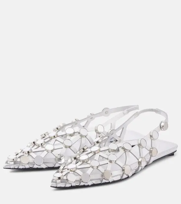 Attico Grid Leather Ballet Flats - Silver