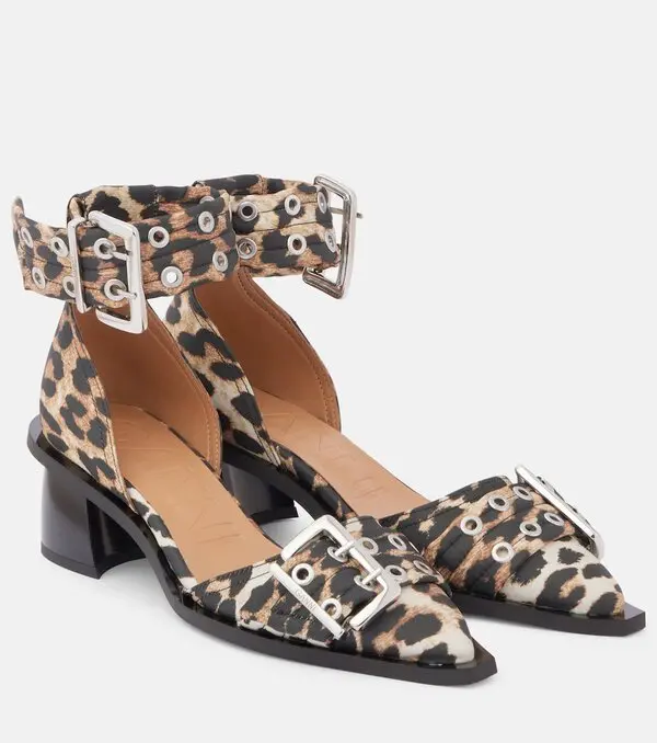 GANNI Leopard-print Satin Pumps - Multicoloured