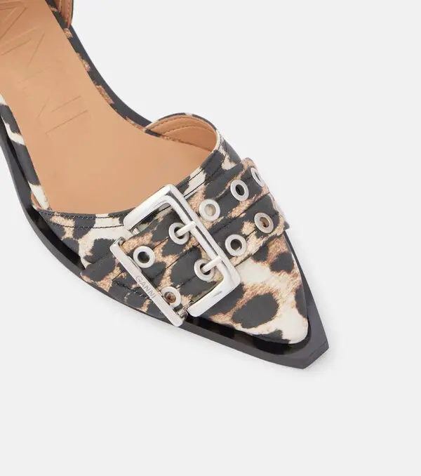 GANNI Leopard-print Satin Pumps