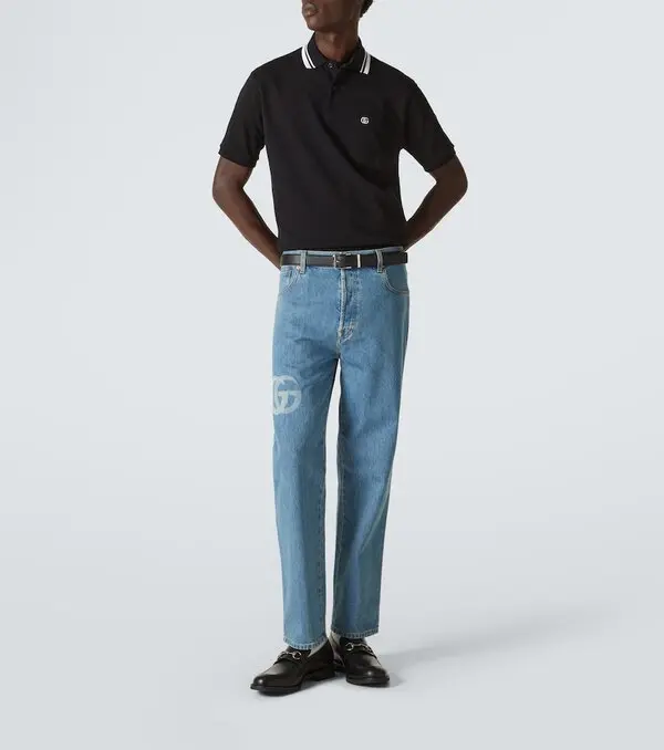 Gucci Gg Web Cotton-blend Polo Shirt - Black