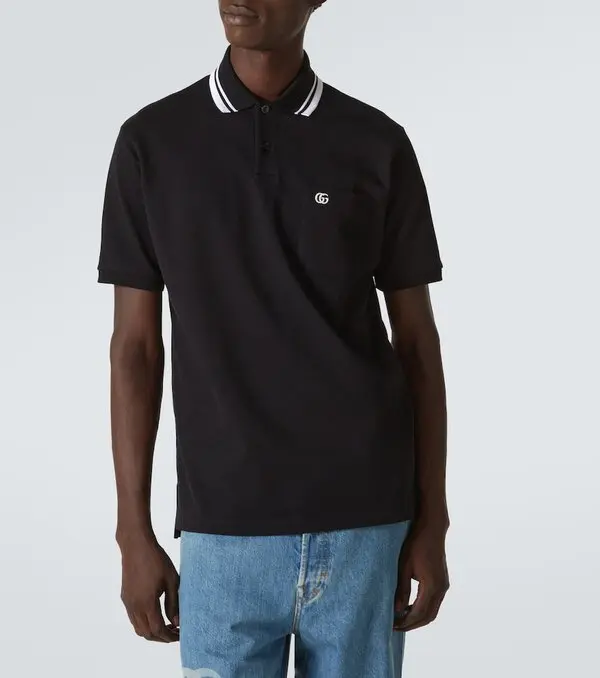 Gucci Gg Web Cotton-blend Polo Shirt - Black
