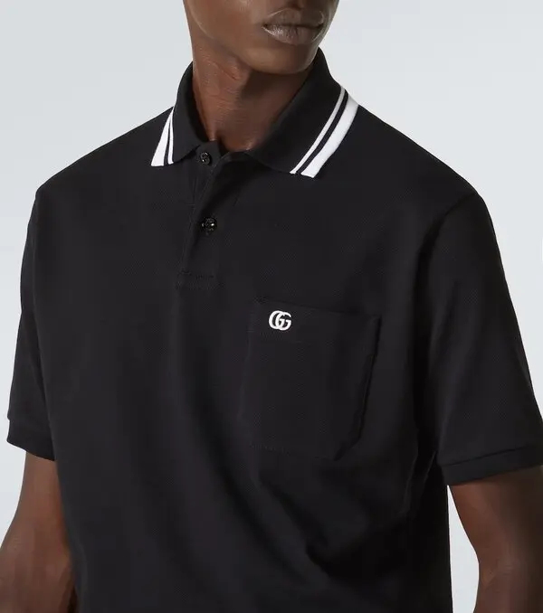 Gucci Gg Web Cotton-blend Polo Shirt - Black