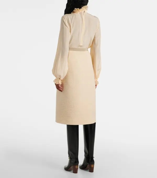 Valentino Garavani Mossi Wool-blend Tweed Midi Skirt
