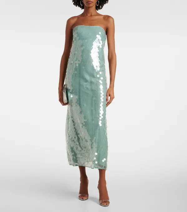 Staud Casey Strapless Maxi Dress - Blue