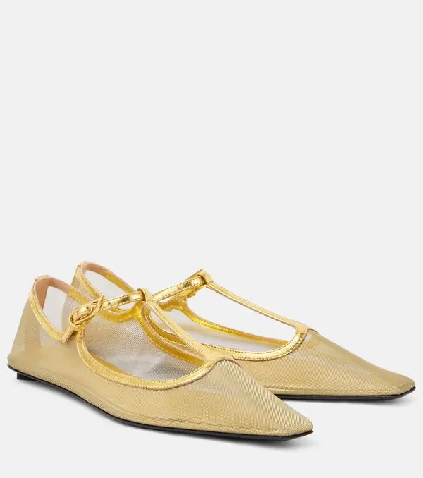 Attico Juno Mesh Mary Jane Flats - Gold