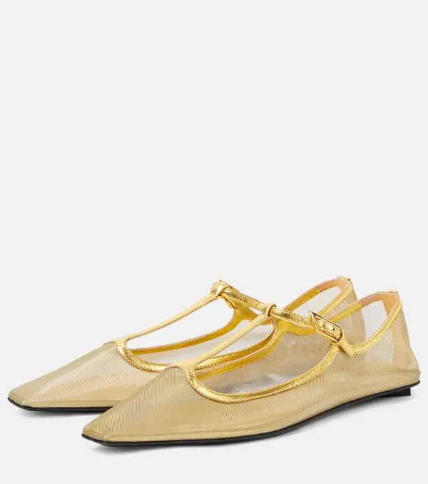 Attico Juno Mesh Mary Jane Flats - Gold