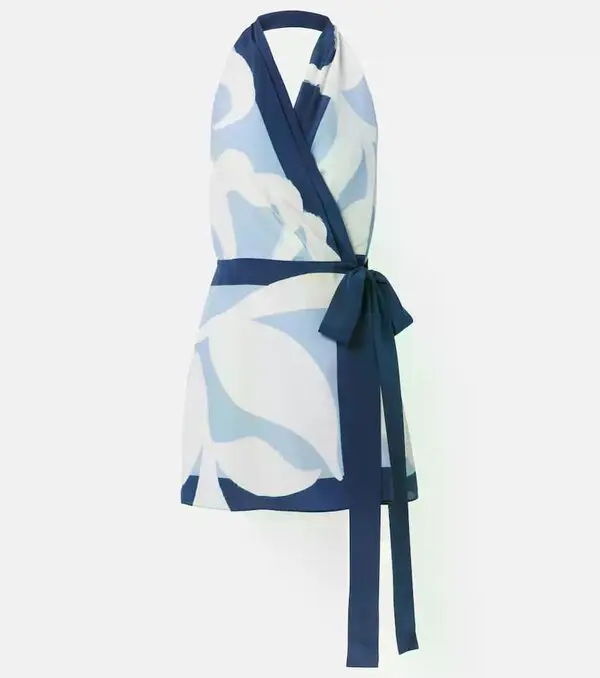 SIR THE LABEL Sir Portia Printed Silk Satin Wrap Dress - Blue