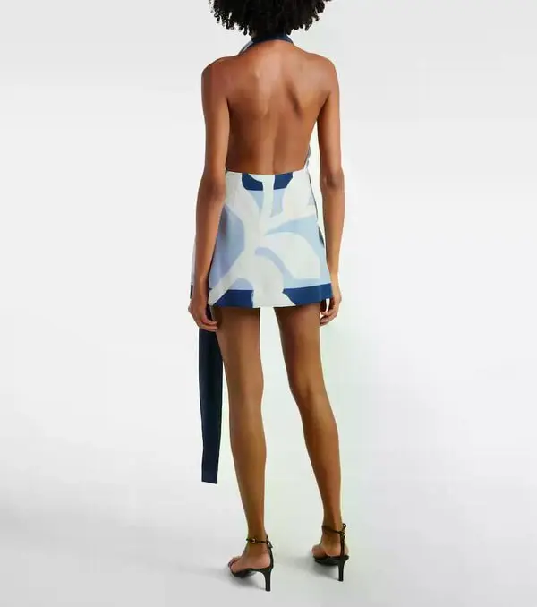 SIR THE LABEL Sir Portia Printed Silk Satin Wrap Dress - Blue