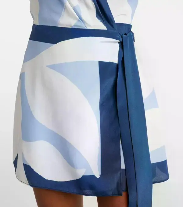 SIR THE LABEL Sir Portia Printed Silk Satin Wrap Dress - Blue