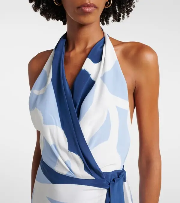 SIR THE LABEL Sir Portia Printed Silk Satin Wrap Dress