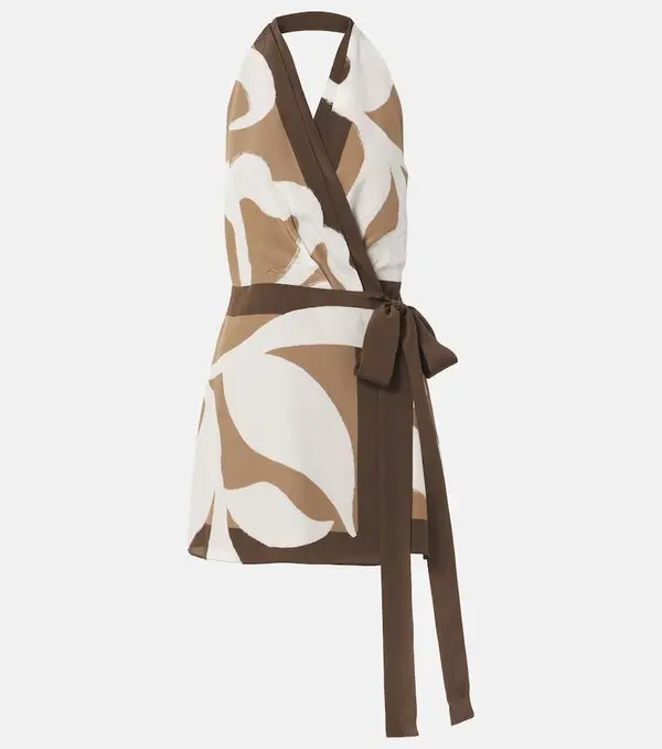 SIR THE LABEL Sir Portia Printed Silk Satin Wrap Dress - Brown
