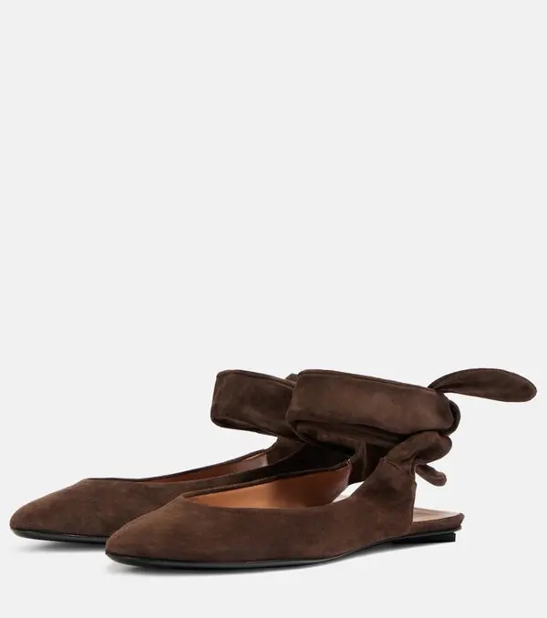Attico Cloe Suede Slingback Flats - Brown