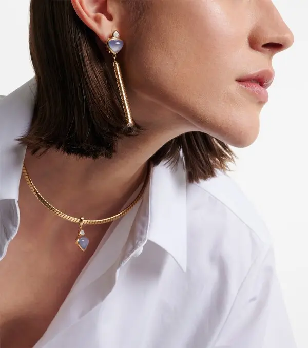 Marina B 18kt Yellow Chalcedony And Diamond Drop Earrings