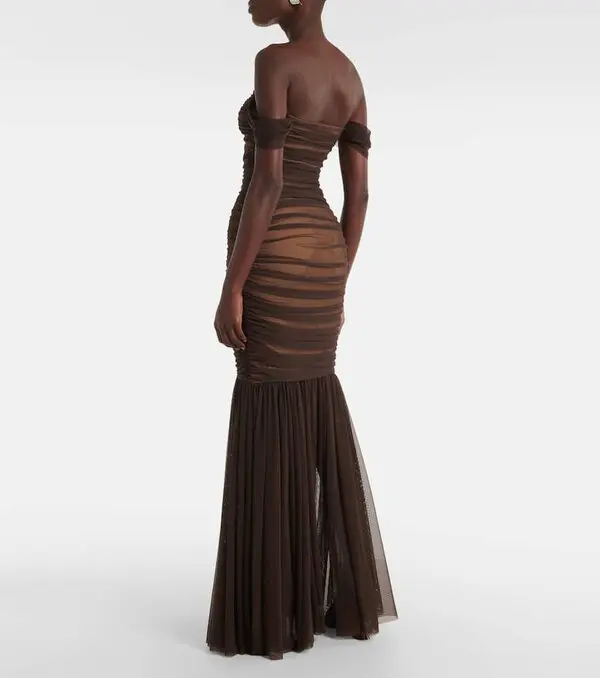 Norma Kamali Walter Ruched Mesh Gown