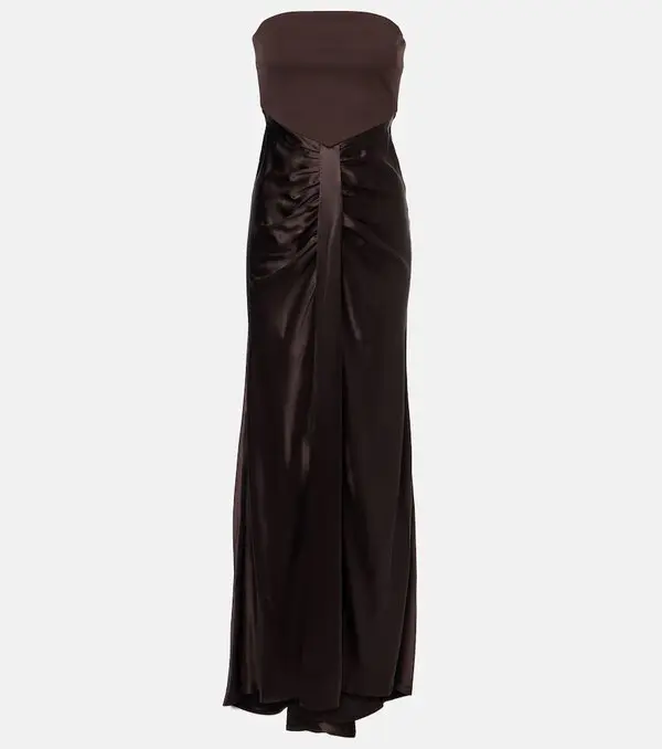 Staud Wayfaring Strapless Midi Dress - Brown
