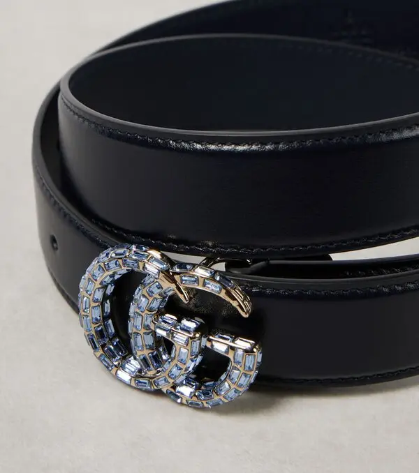 Gucci Unisex Black Leather Belt with silver double “GG” NWT Gucci Interlocking Grey G Black Leather Unisex Belt  main image 3