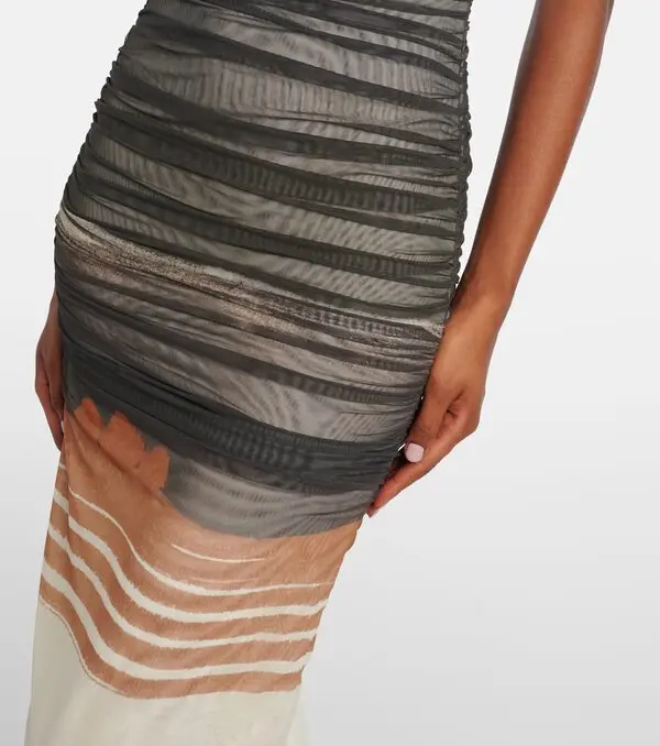 SIR. Breeze Striped Ruched Mesh Midi Dress