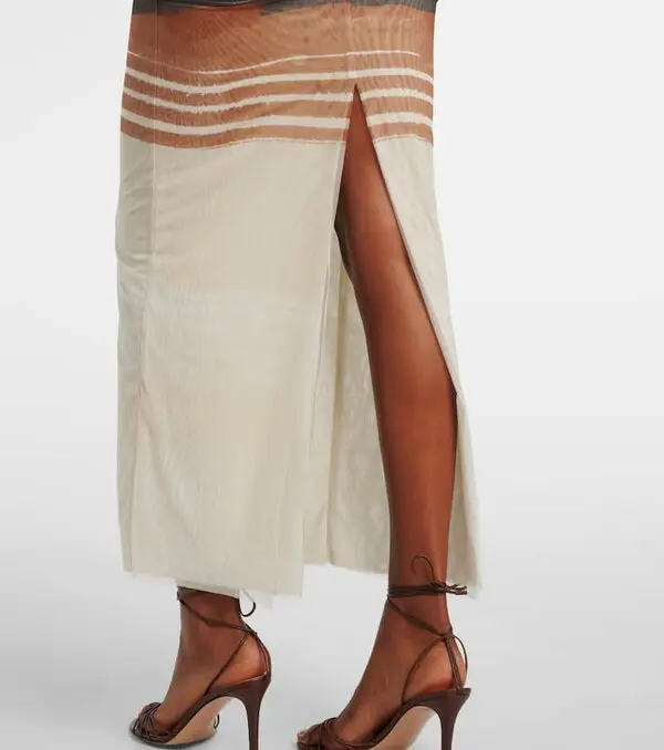 SIR. Breeze Striped Ruched Mesh Midi Dress