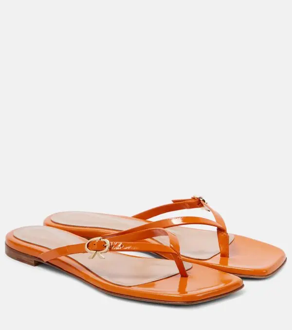 GIANVITO ROSSI Ribbon Patent Leather Thong Sandals - Orange