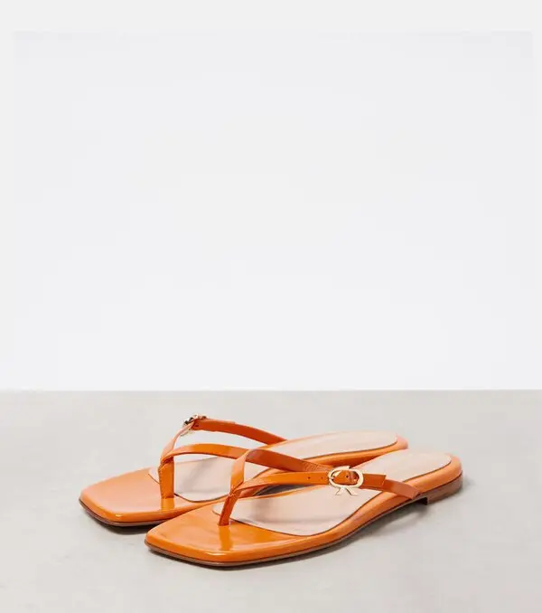 GIANVITO ROSSI Ribbon Patent Leather Thong Sandals - Orange