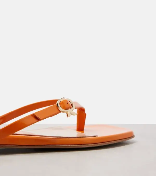 GIANVITO ROSSI Ribbon Patent Leather Thong Sandals - Orange
