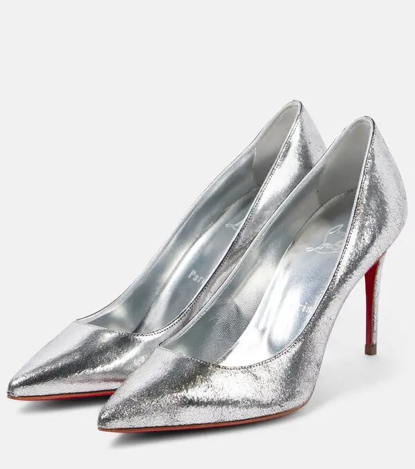 CHRISTIAN LOUBOUTIN Kate 85 Metallic Leather Pumps - Silver